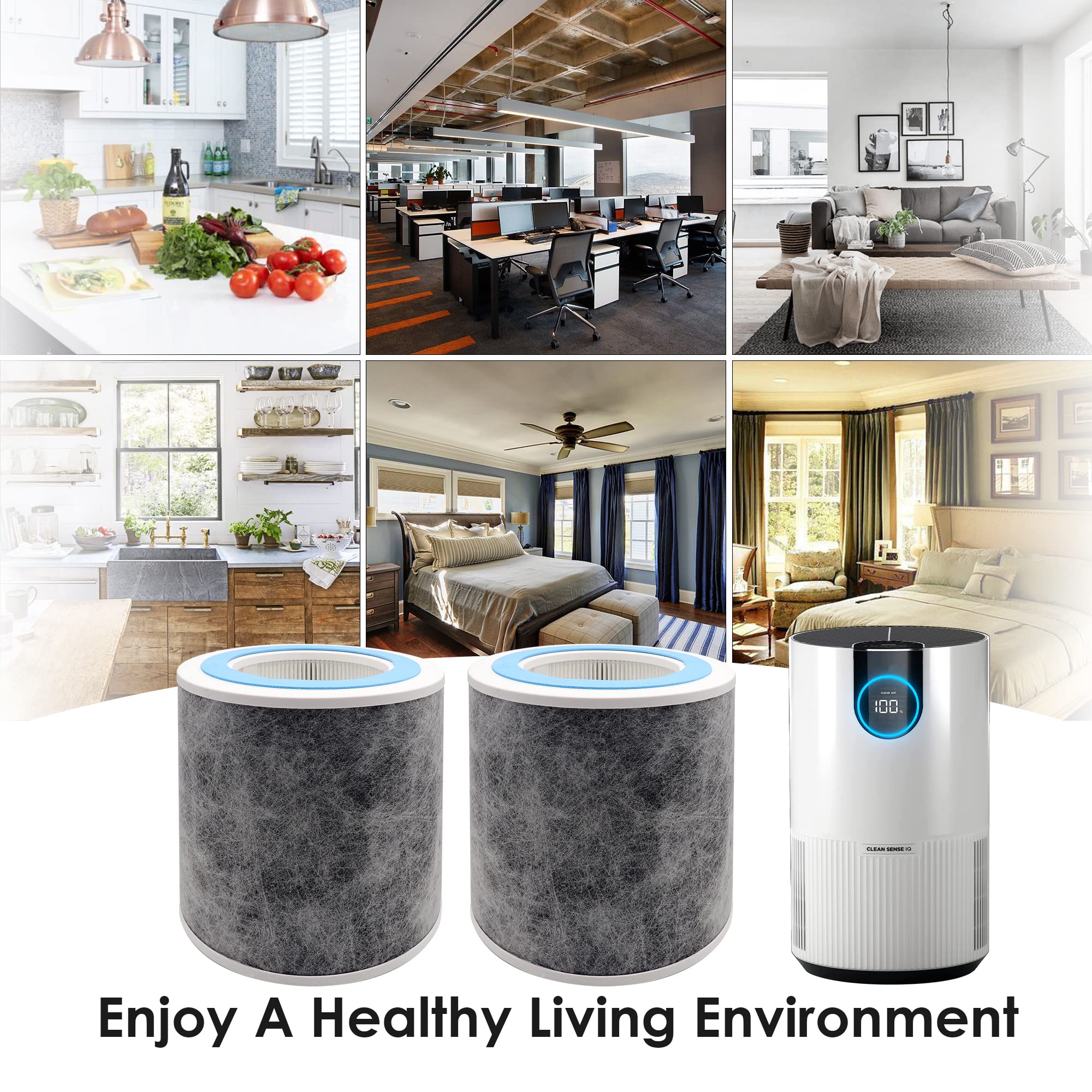 Flintar HP102 True HEPA Replacement Filter, Made in TAIWAN, Compatible with Shark Air Purifier HP100, HP102, HC450, HC451, HC452, HC455, Compares to Part # HE1FKBAS and HE1FKPET (2-Pack)