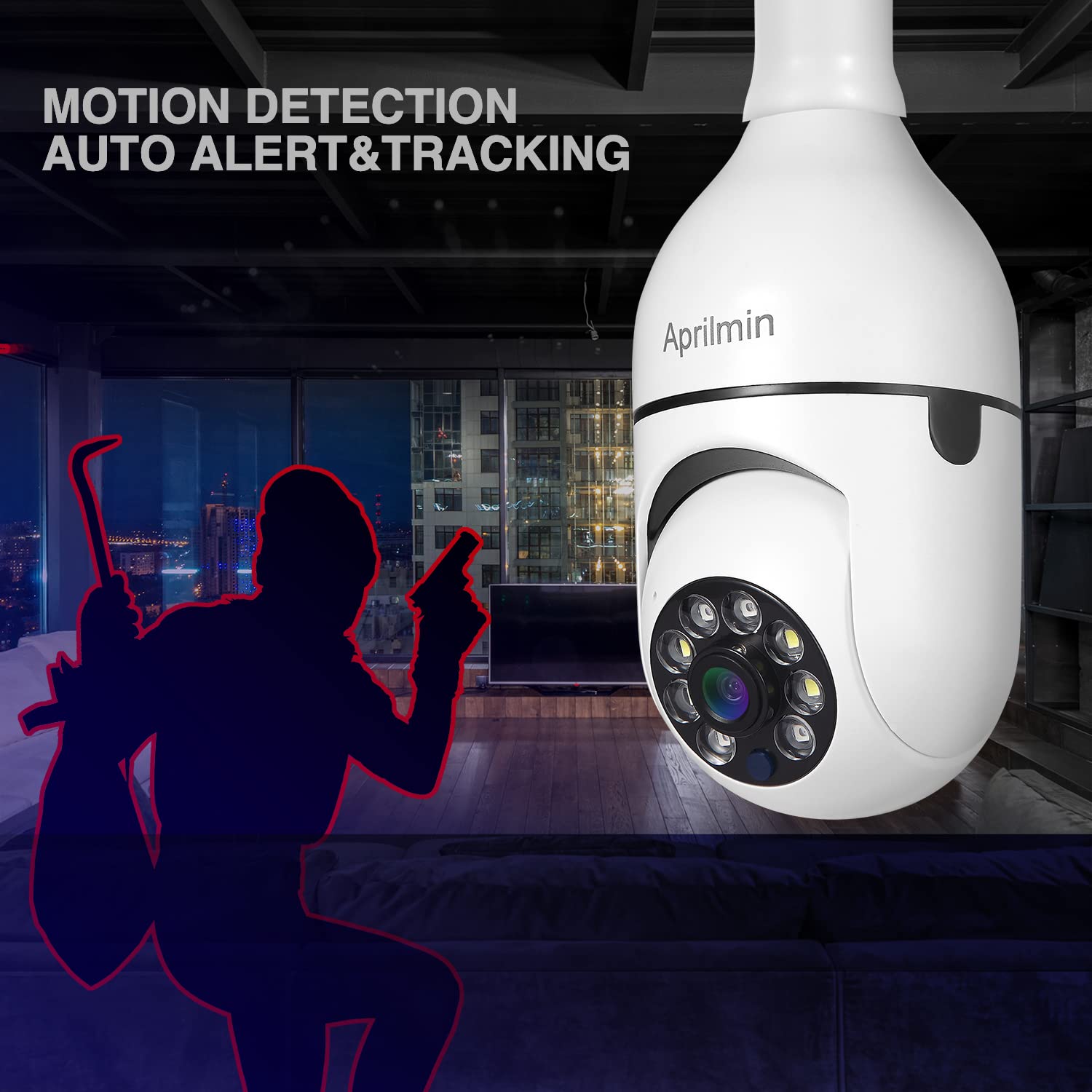 Aprilmin Light Bulb Security Camera,5G 2.4GHz WiFi PTZ Indoor Cameras 360° View,Motion Detection Alert, Color Night Vision, Two-Way Voice