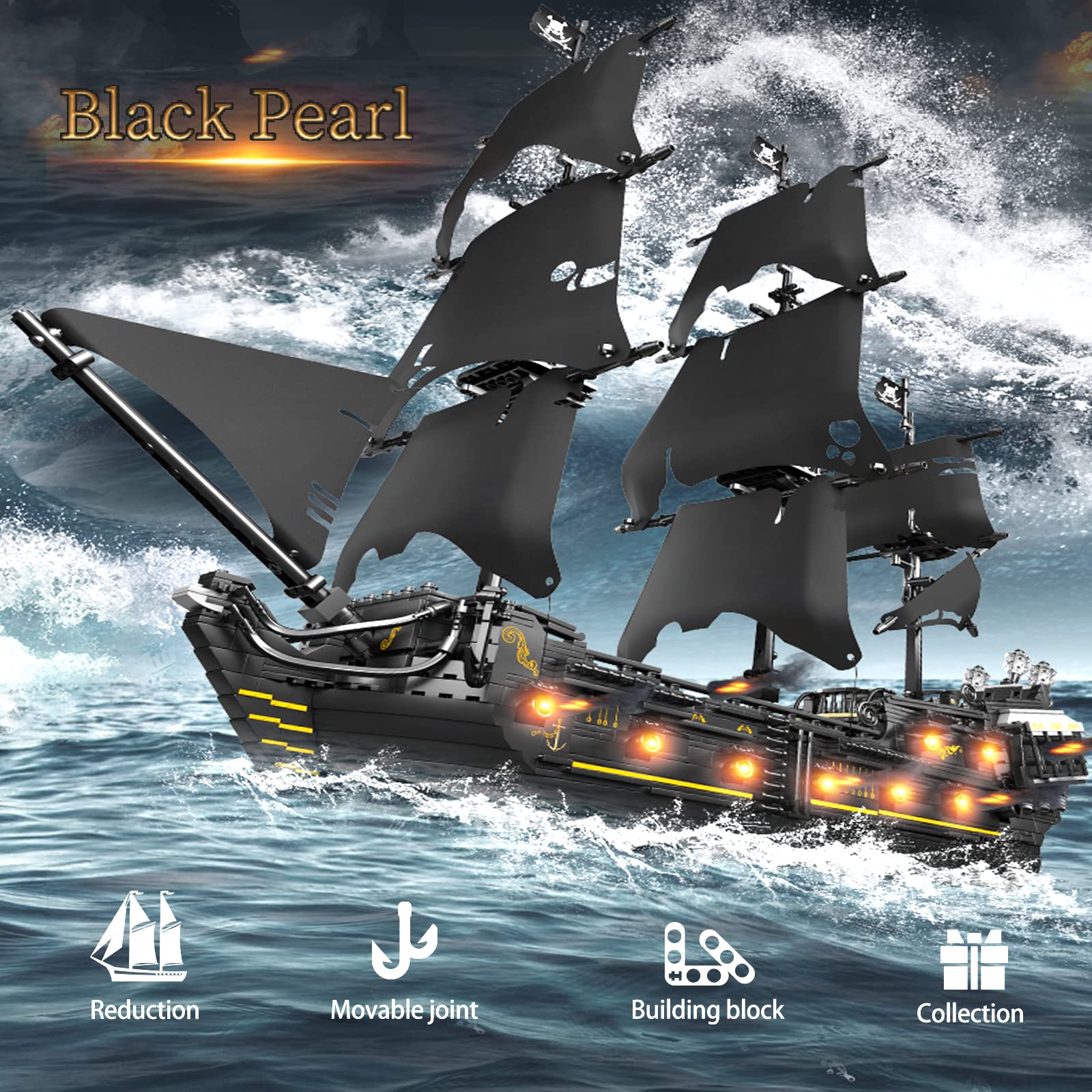 Addshiny Black Pearl Caribbean Pirate Ship Model Building Blocks Kit, MOC Sailboat Model Set Construction Assembly Toy for Kids and Teens (2868 PCS)