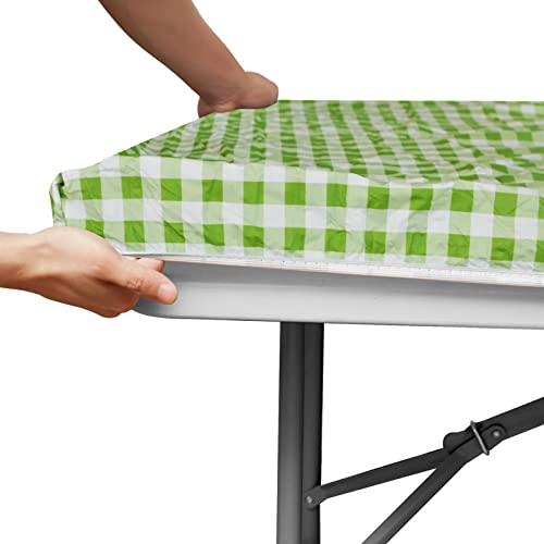 Byliable 6ft Fitted Tablecloth Rectangle Table Cover, Fitted Table Covers for 6 Foot Tables, Washable Picnic Table Cloth Indoor Outdoor Elastic Tablecloth, Green
