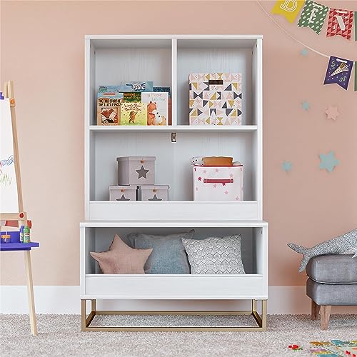 Little Seeds Charlie Kids Multi-Use Toy Storage Organizer & Bookcase, White with Golden Bronze