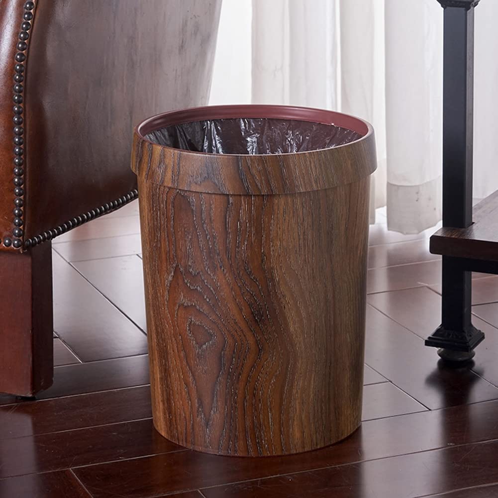 STACEY Retro Wood Grain Trash Can Household Living Room Kitchen Trash Can