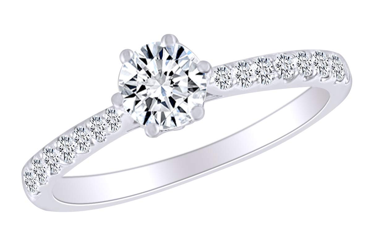 AFFY 3/4 Carat (Cttw) Round White Natural Diamond Solitaire Engagement Wedding Ring 14k Solid White Gold (0.75 Cttw) Ring Size-6