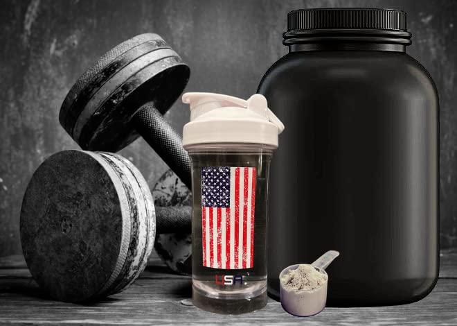 American Flag USA Shaker Bottle | 24 oz | Distressed Grunge Texture with Tri-colored USA Print || Made from Durable Tritan Plastic || Patriotic Protein Mixer