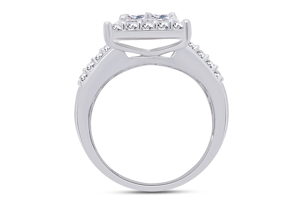AFFY 5CTW Princess Cut And Round Simulated Diamond Cluster Engagement Ring In 14k White Gold Plated 925 Sterling Silver Jewelry Gift For Her Size-10