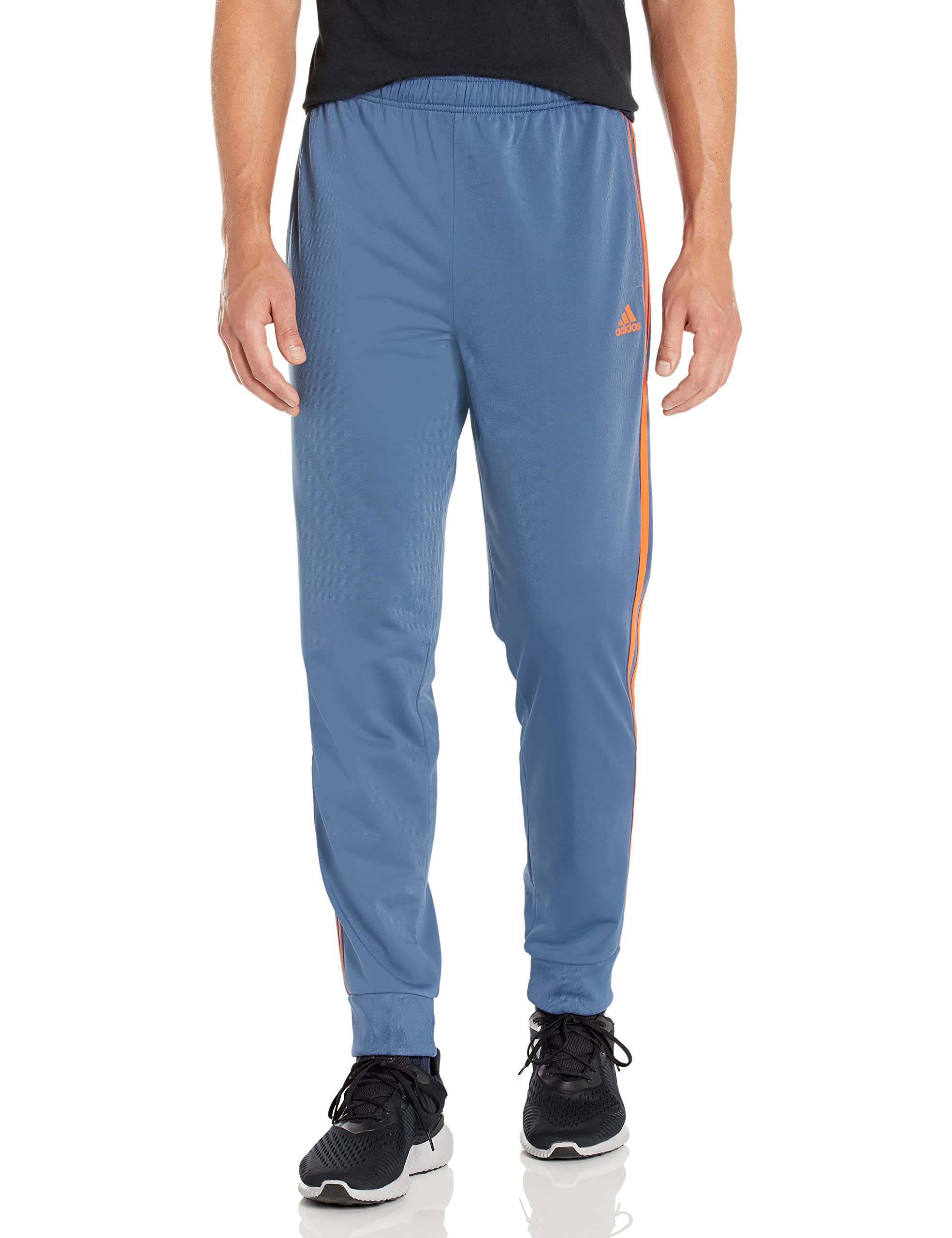 adidas Men's Essentials Warm-Up Slim Tapered 3-Stripes Track Pants, Wonder Steel/Semi Impact Orange, X-Large