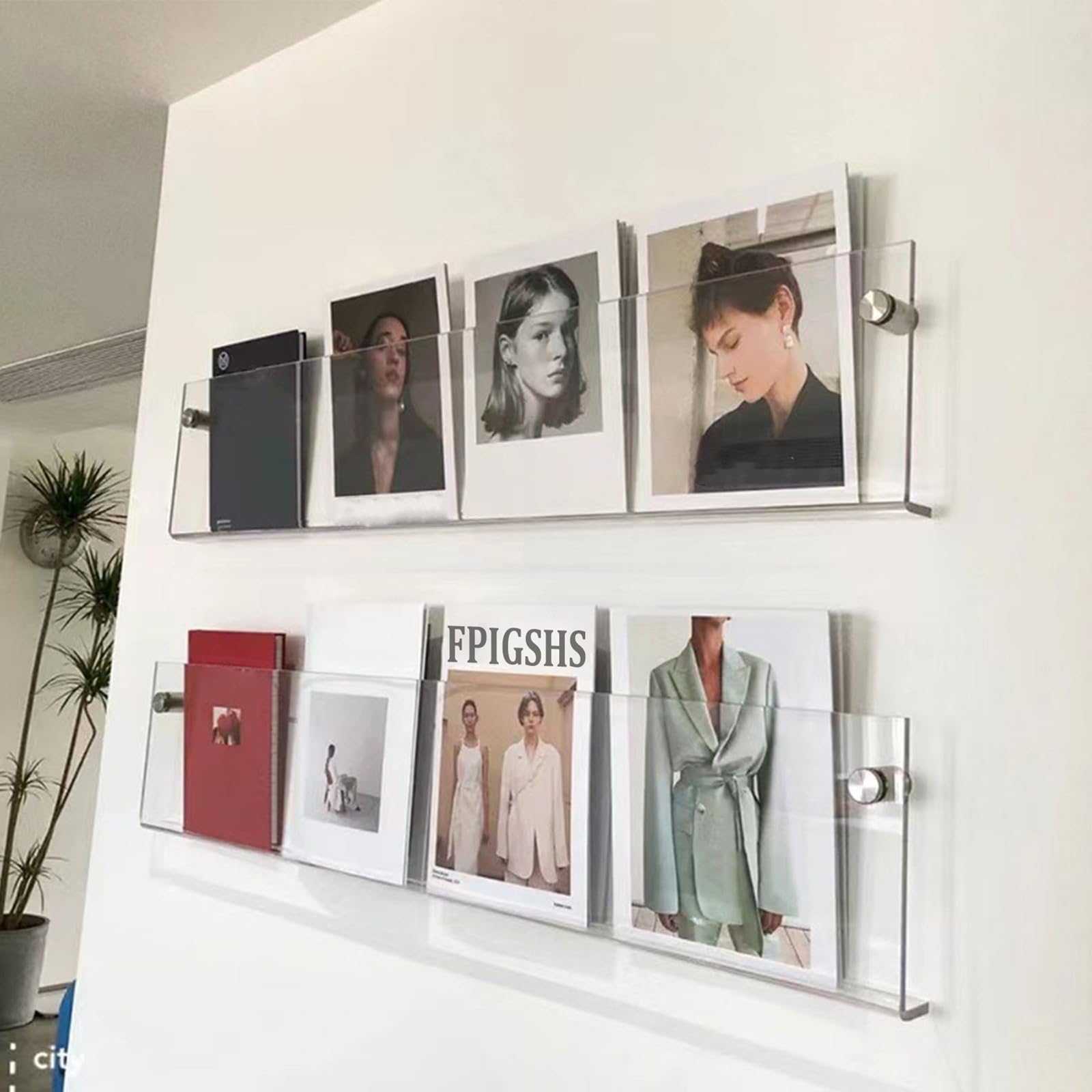 FPIGSHS 2 Pack- Acrylic Magazine Holder Wall Mounted, Clear Brochure Holder Magazine Rack, Record Holder, Hanging Bookshelf Literature Storage Shelf for Office,Church,Home Display (Size : 60cm)