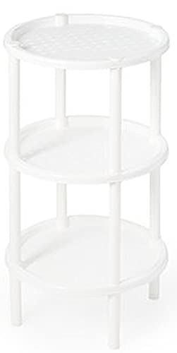 Sana Enterprises 3 Tier Shelf, End, Bed or Display Table, Self-Standing Shelving for Bathroom Toiletries, Storage and Organization. 13 ¾” Diameter, 24” Height, 9 ¼” Space Between Shelves. (White)