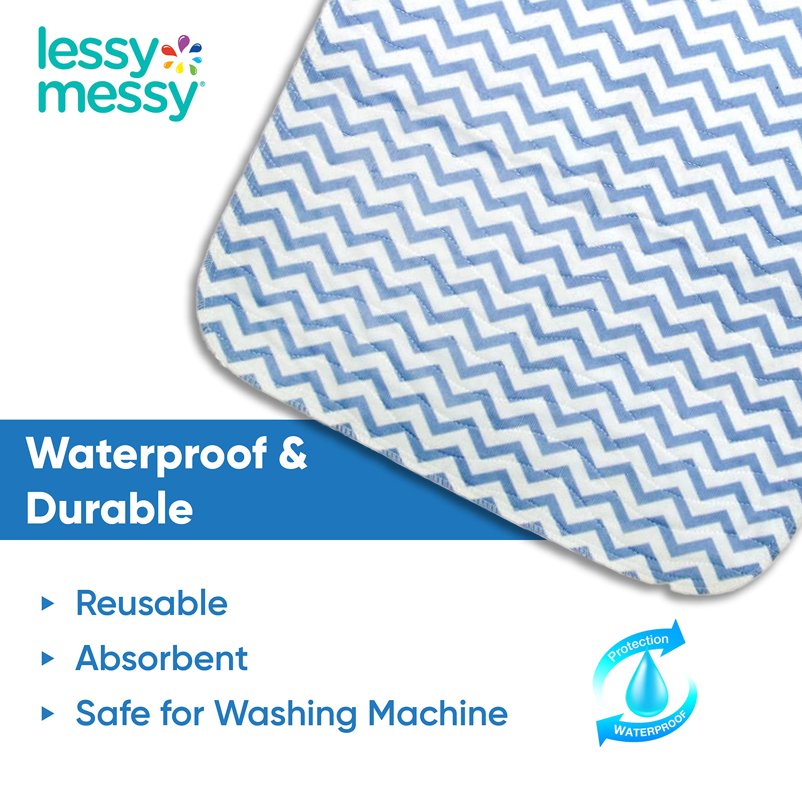 Portable Diaper Changing Mat - Extra Large Waterproof Baby Changing Pad | Machine Washable & Dryer Safe | Wipeable Surface for Easy Cleaning | Stylish Blue Chevron Design