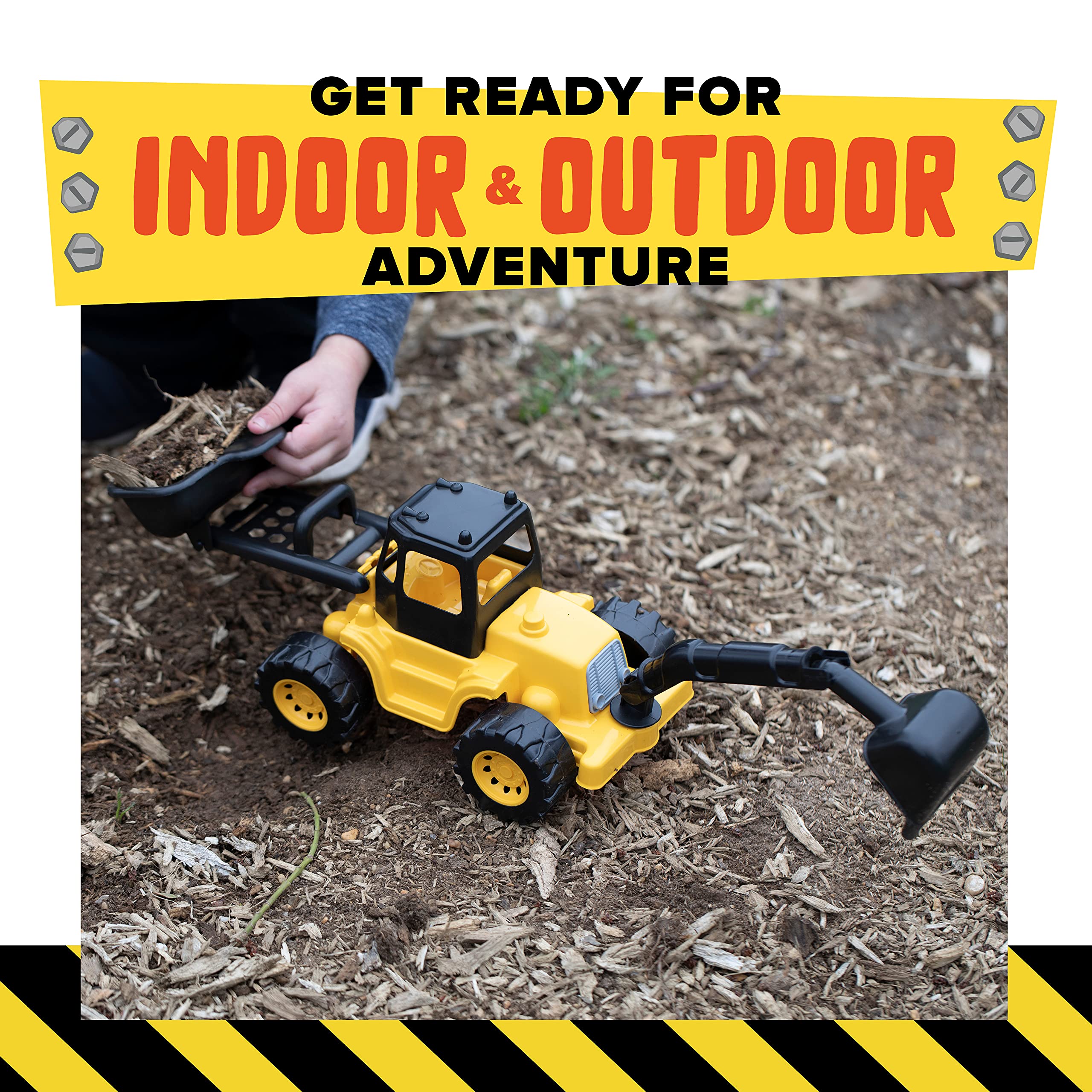 Dragon Drew Backhoe Toy Construction Truck | Front Loader and Excavator Scoop Truck for Kids and Toddlers