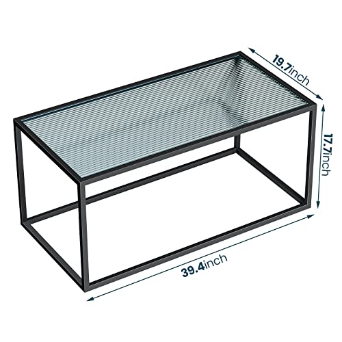 SAYGOER Coffee Table Glass Coffee Tables Small Modern Art Center Table for Living Room Home Office Small Space Unique Clear Chic Tabletop with Metal Leg 39.3x19.7x17.7 Inches Easy Assembly