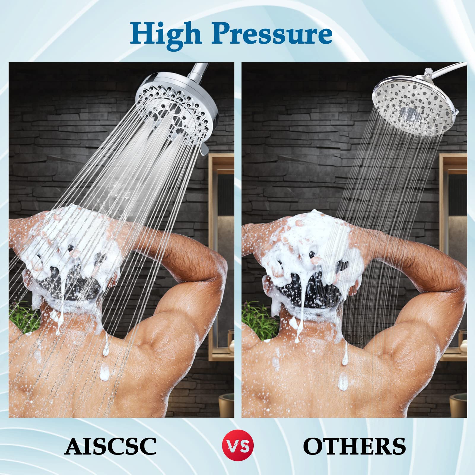 Aiscsc 8 Spray Modes Shower Head, 5 Inch High Pressure Shower Heads with 62 Anti-Clogging Nozzles and Adjustable Brass Ball Joint, Chrome Finish, Replacement for Bathroom Showerhead