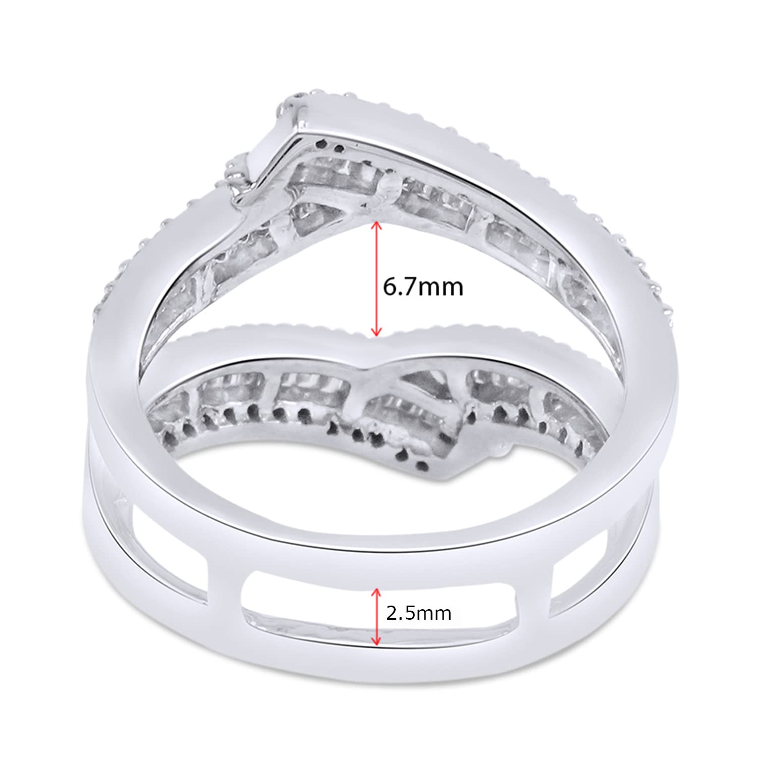 AFFY Baguette Shape Cubic Zirconia Enhancer Wrap Guard Ring in 14K White Gold Over Sterling Silver (7.5)