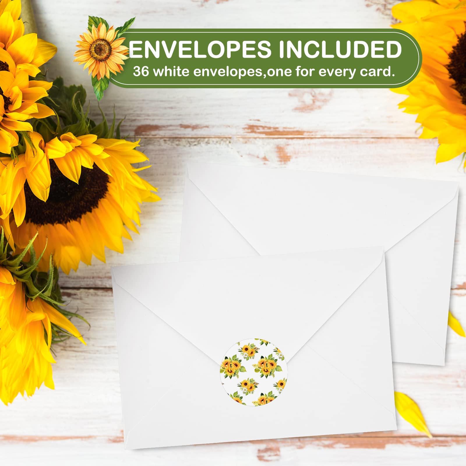 Whaline 36 Pack Sunflower Greeting Cards Bulk Spring Summer Flower Note Cards with Envelopes Matching Seal Stickers Floral Blank Cards for Wedding Bridal Baby Shower Birthday Party
