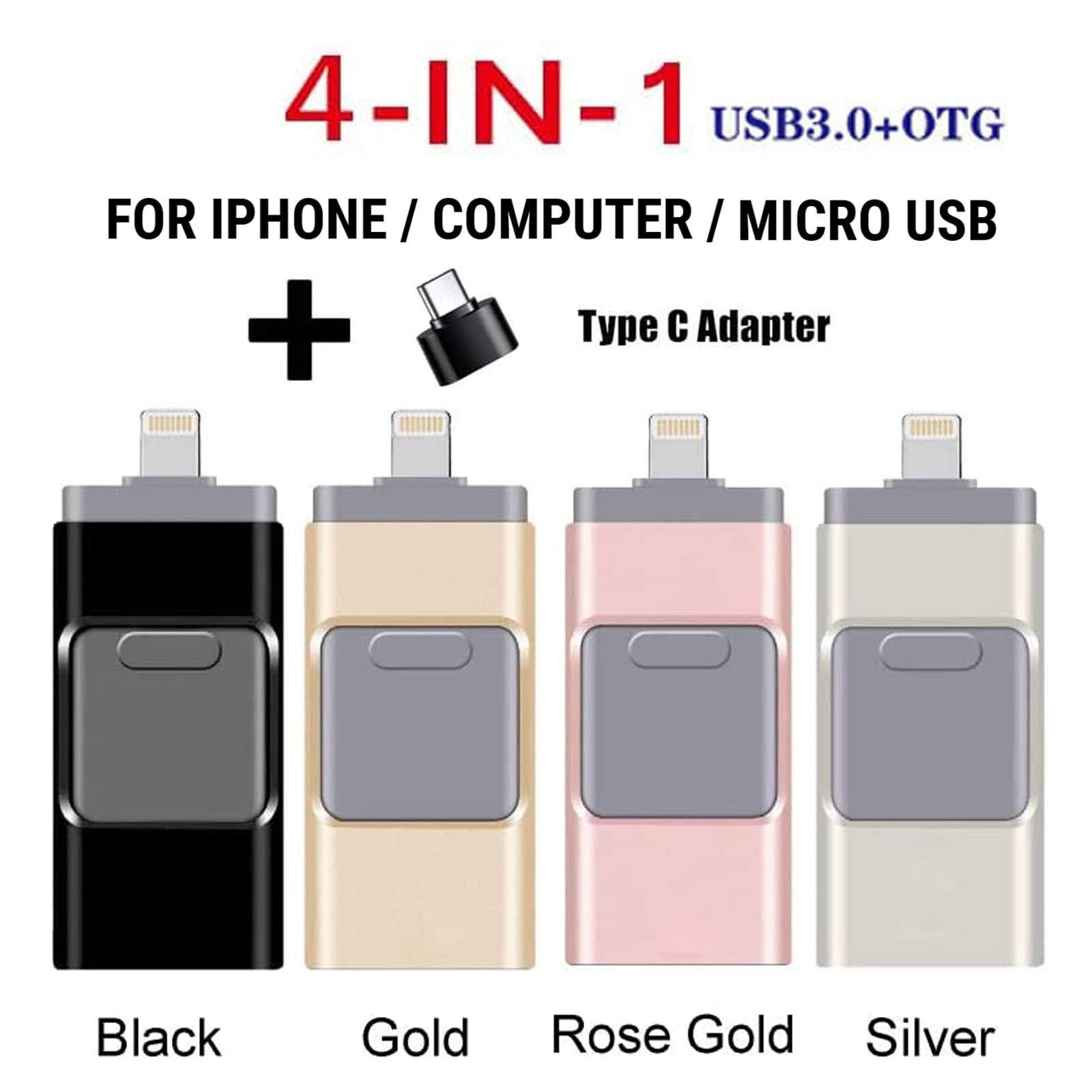 AQWEI 4 in 1 High Speed USB Multi Drive Flash Drive, Photo Stick Omni for iPhone and Computer, Flash Drive for iPhone & Photo Stick for Android Phones, High Speed Flash Drive 4 in 1 (16GB,Rose Gold)