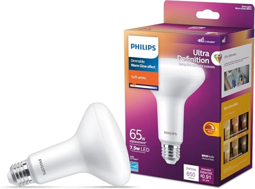 PHILIPS LED Flicker-Free Frosted Dimmable BR30 Light Bulb - EyeComfort Technology - 650 Lumen - Soft White (2200K) - 7.5W=65W - E26 Base - Title 20 Certified - Ultra Definition - Indoor - 4-Pack