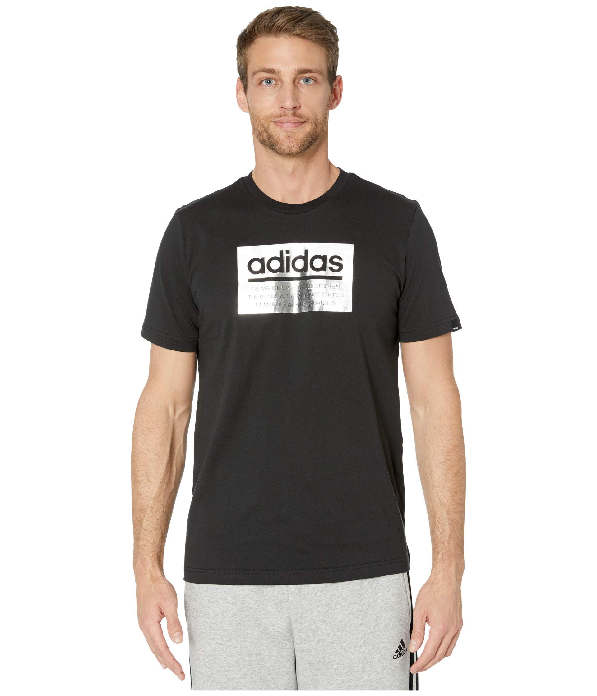 adidas Men's Foil Box T-Shirt Black/Silver Metallic Medium