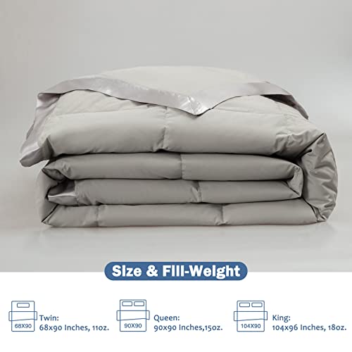Dafinner Down Blanket Queen Size | Lightweight Summer Cooling Bed Comforter | 750 Fill-Power Feathers & Down Quilt, Noiseless & Extra Soft Thin Duvet Insert with Satin Trim, Gray