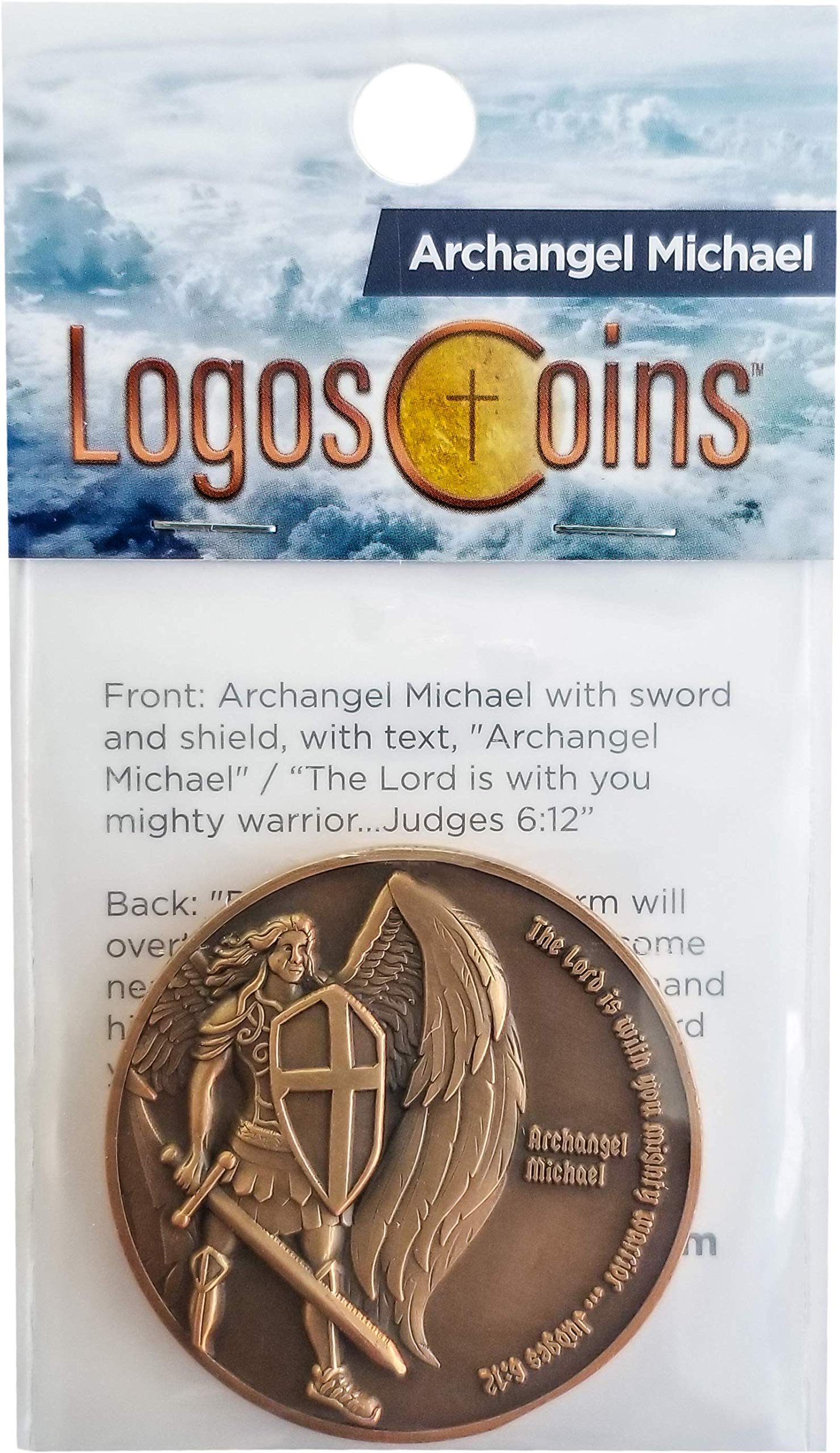 Archangel Saint Michael, Antique Gold-Color Plated Challenge Protection Coin, The Lord is with You Mighty Warrior, Judges 6:12 and No Harm Will Overtake You, Psalm 91 Gift
