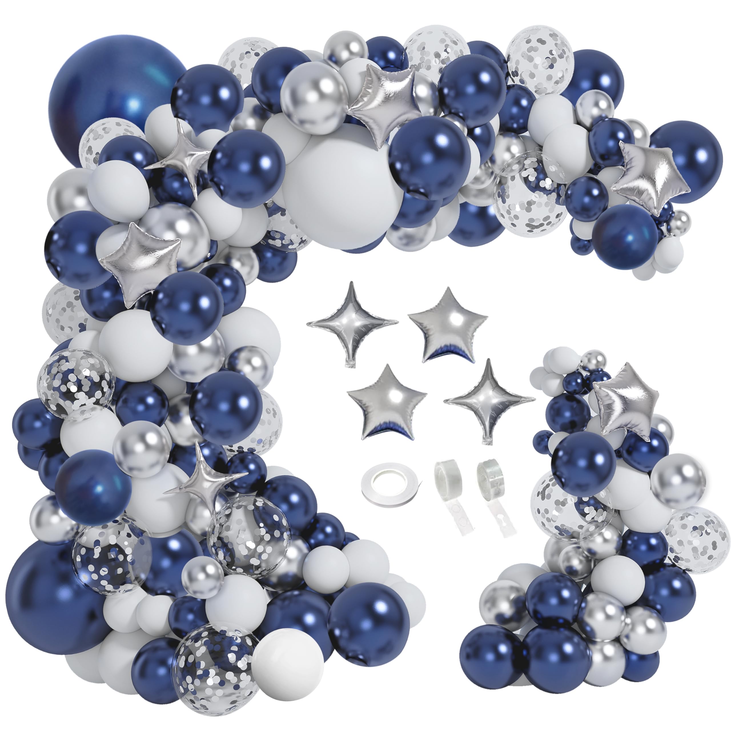 iLaFm 151pcs Navy Blue Silver Balloons Garland Arch Kit for Graduation Class of 2024 Prom Eve Birthday Wedding Retirement Party New Years Decorations
