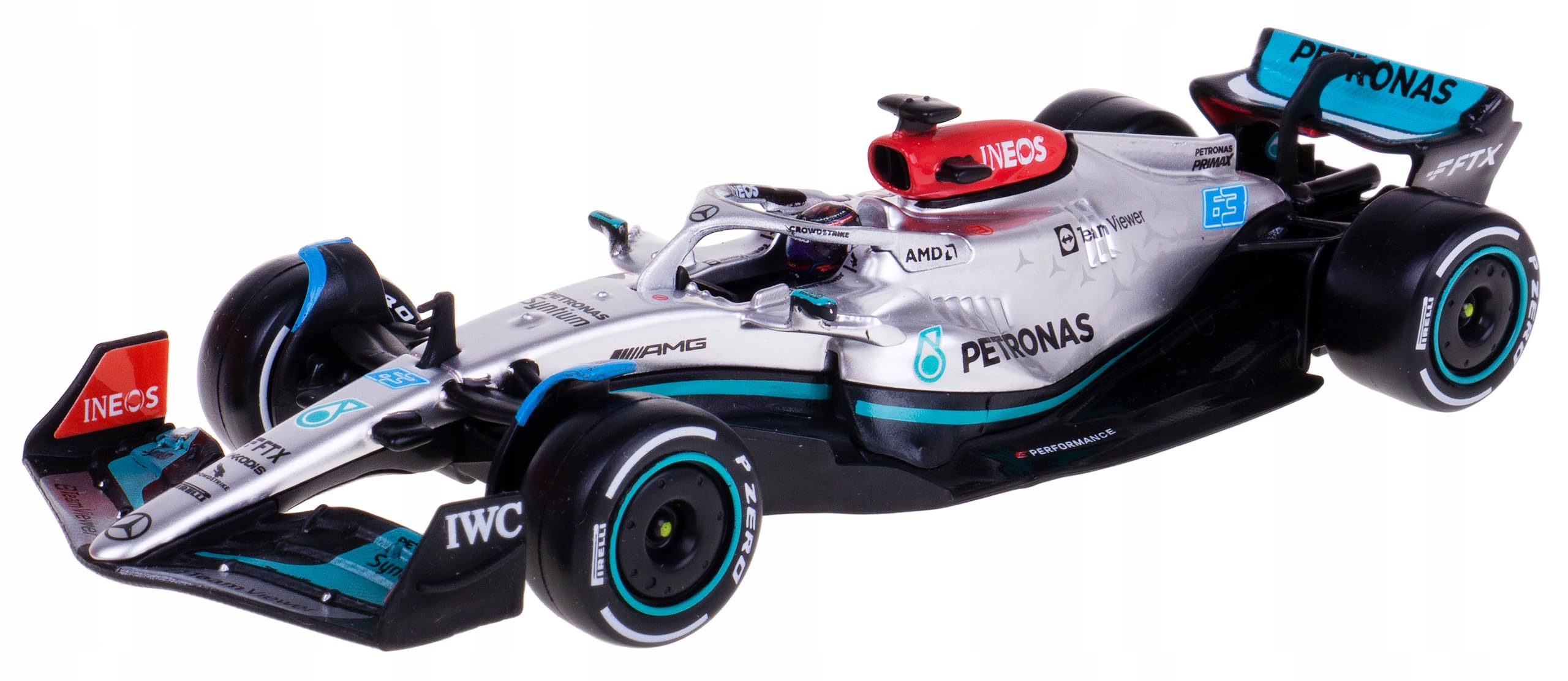 AMG F1 W13 E Performance #63 George Russell F1 Formula One World Championship (2022) with Display Case 1/43 Diecast Model Car by Bburago 38066GR