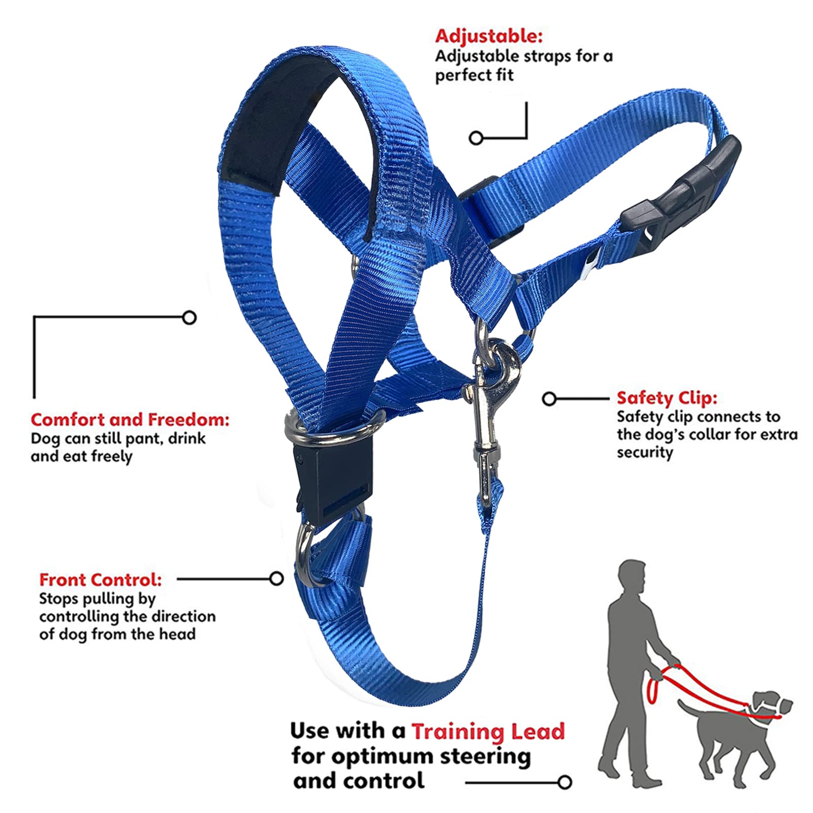 BARKLESS No-Pull Head Collar for Dogs Training & Walking Made Easy, Soft Dog Halter Harness with Expert Training Guide - Put an End to Pulling on The Leash (M, Blue)