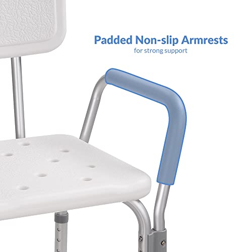AW Medical Bath Shower Seat Adjustable Height Bathtub Bench Chair Stool with Armrest Back for Safety Support 220lbs