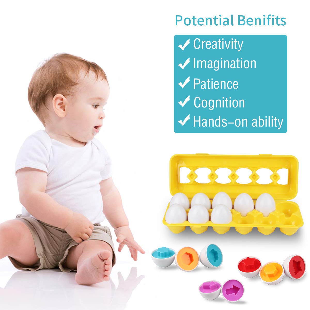 Aitey Matching Egg, Toddler Educational Easter Egg Toys Shapes and Colors Learning Toys Matching Egg Set for Kids Boy Girl Gift 3 Year Old and Up (12 Eggs)