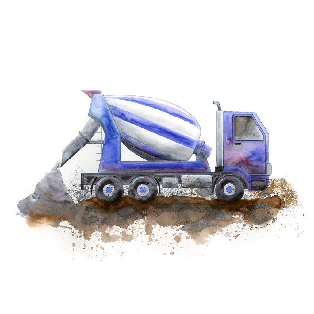 Construction Equipment Nursery Art Print Set, Set of 4 Truck Prints - Blue Cement Mixer, Green Excavator, Red Dump Truck and Yellow Bulldozer - Other Vehicles and Different Sizes Available