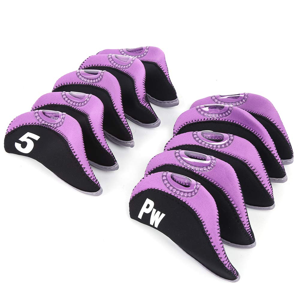 Accessory, Black Purple Number 10PCS Universal Putter Headcover Soft for Outdoor