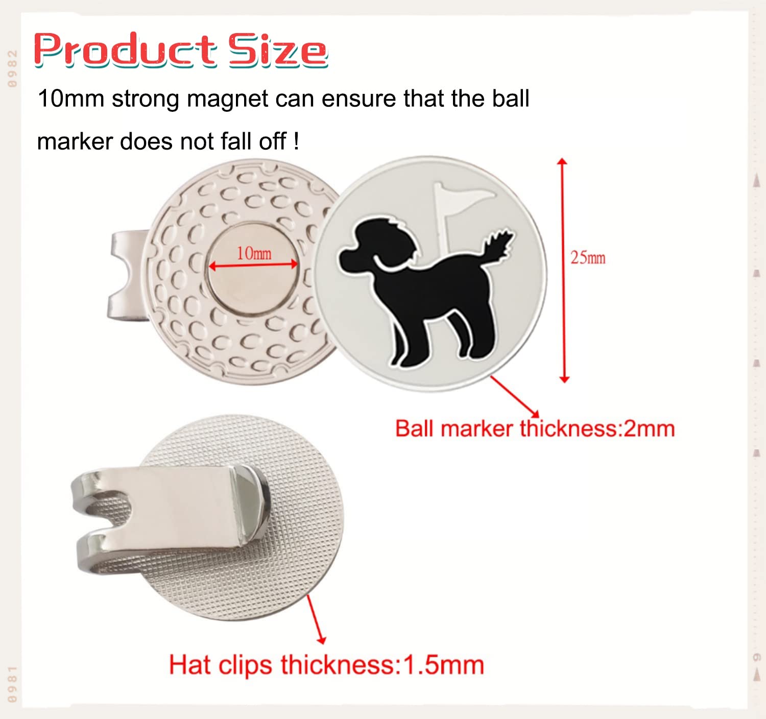 Adhere Golf Ball Markers Unique Double Side Enamel Logo with A Magnetic Hat Clips,a Good Gift for Dog Lover golfter (Cute Poodle White)