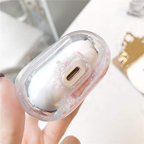 UnnFiko Bling Quicksand Case Compatible with AirPods 1/2, Cute Sparkle Liquid Protective Case, Funny Creative Hard Clear AirpodsĀ 1 & 2 Cover with Keychain (Silver Pink)