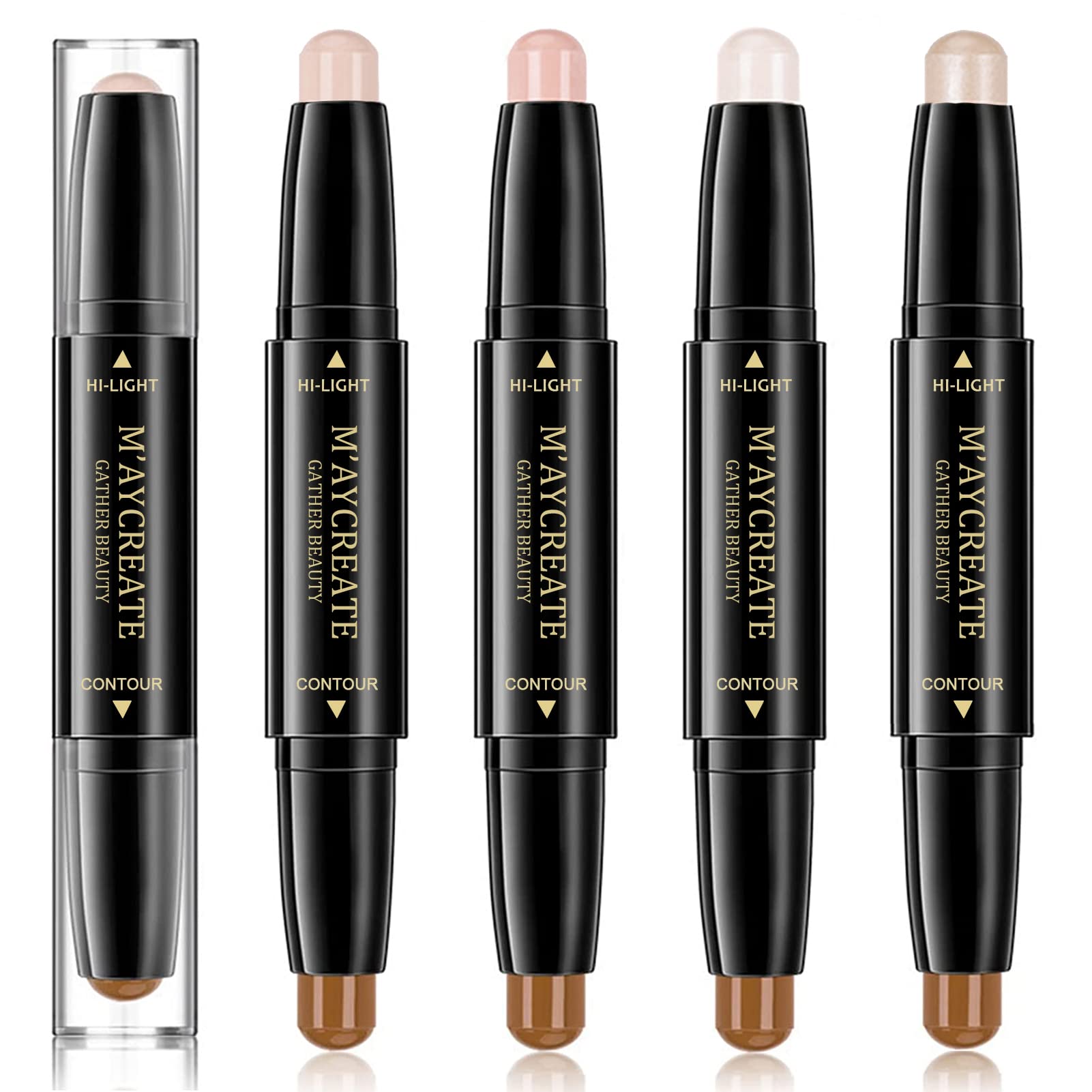 4 Pack Highlight Concealer Contour Stick, Face & Nose Shadow Highlighting Stick, Shadow Cream Pen Body Shading Makeup Stick Set 2 In 1 Bronzer Contour Highlight Stick