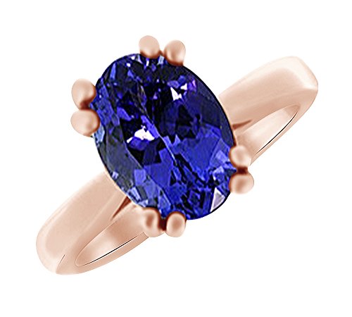 AFFY Oval Cut Simulated Blue Tanzanite Solitaire Engagement Wedding Ring in 14k Rose Gold (3.3 cttw) with Ring Size:-10