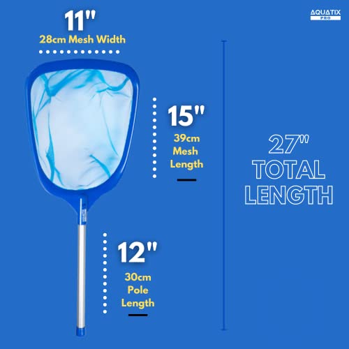 Aquatix Pro Hand Leaf Skimmer for Spa, Hot Tub & Pool with 12β Aluminum Pole, Fine Mesh Deep Bag Net, Suitable for Above Ground Swimming Pools, Kids Inflatables & Ponds, Remove Leaves & Debris Fast