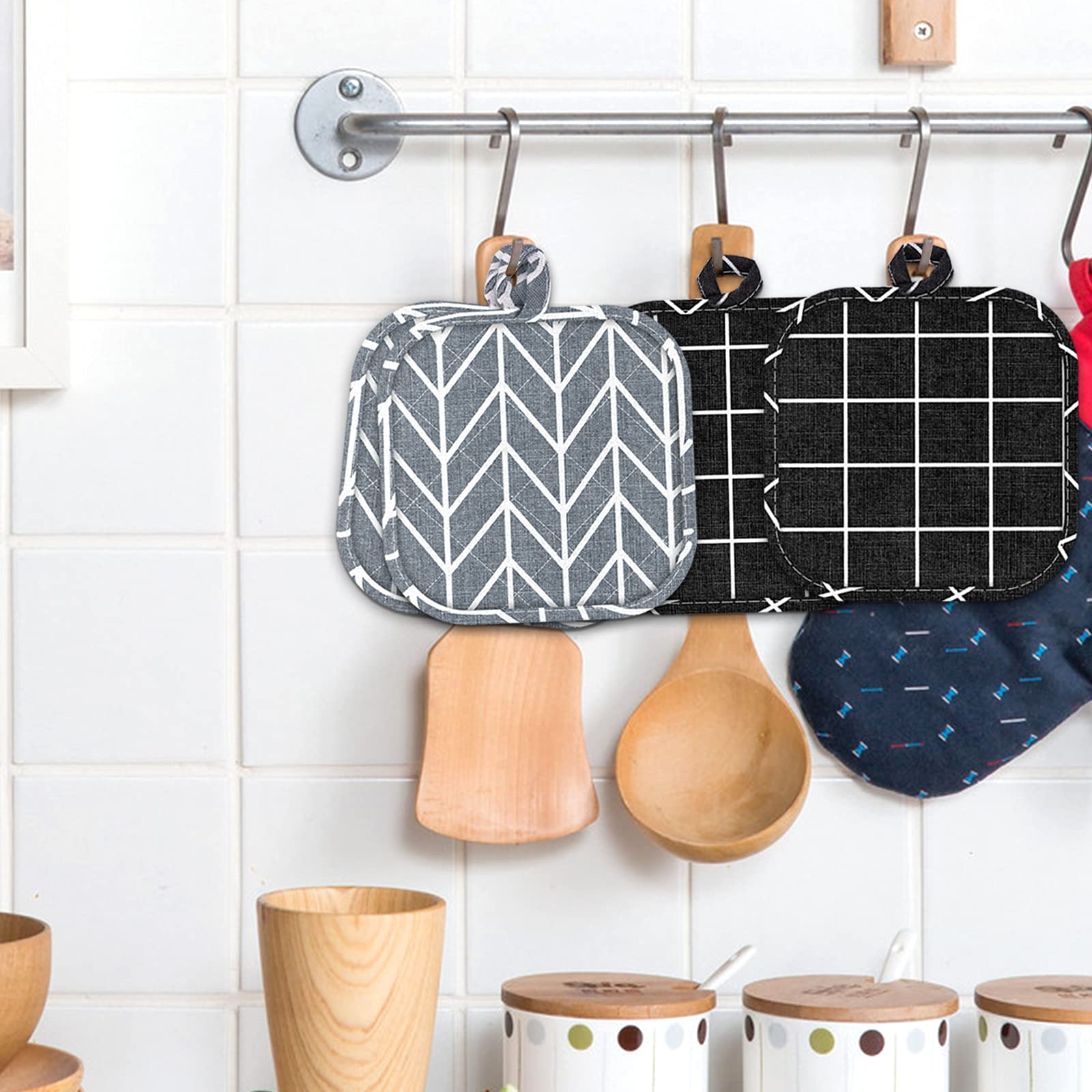 4 Pack Hot Pads for Kitchen Pot Holders for Kitchen Heat Resistant Oven Mitts and Pot Holders Sets Oven Terry Cloth Hot Pads Pot Holders for Cooking Baking