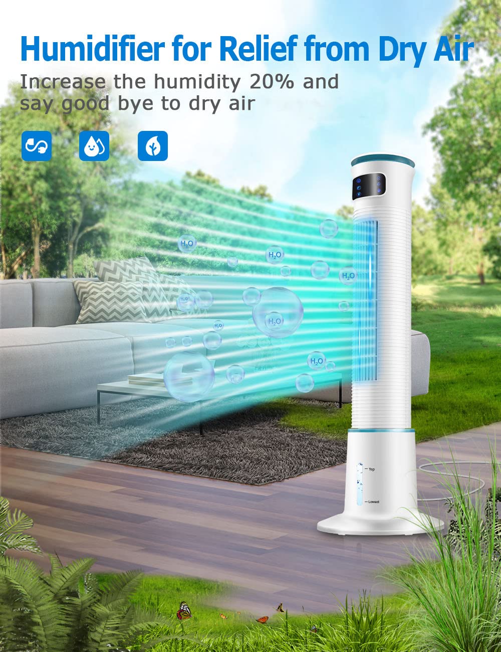 Evaporative Cooler - BREEZEWELL 2 IN 1 Portable Air Cooler, 70°Oscillating Evaporative Cooling Fan, Remote Control w/4 Modes & 3 Speeds, 15H Quiet Timer, Air Conditioner Portable for Room Office, 43IN