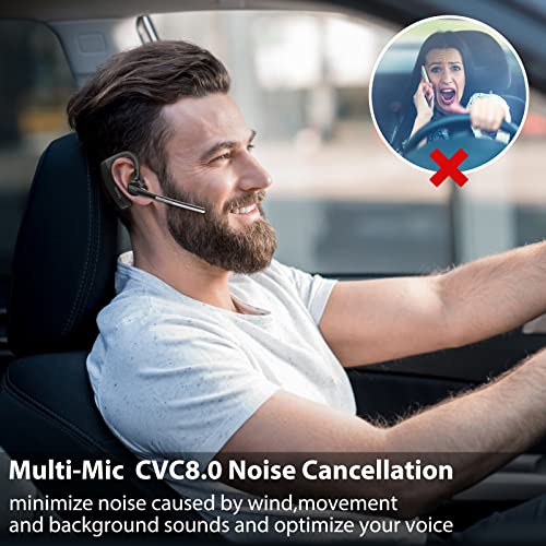 Conambo Bluetooth Headset V5.1, 720hrs Standby Wireless Headset CVC8.0 Multi Mic Noise Cancelling Bluetooth Earpiece for Cellphone iPhone Android Samsung