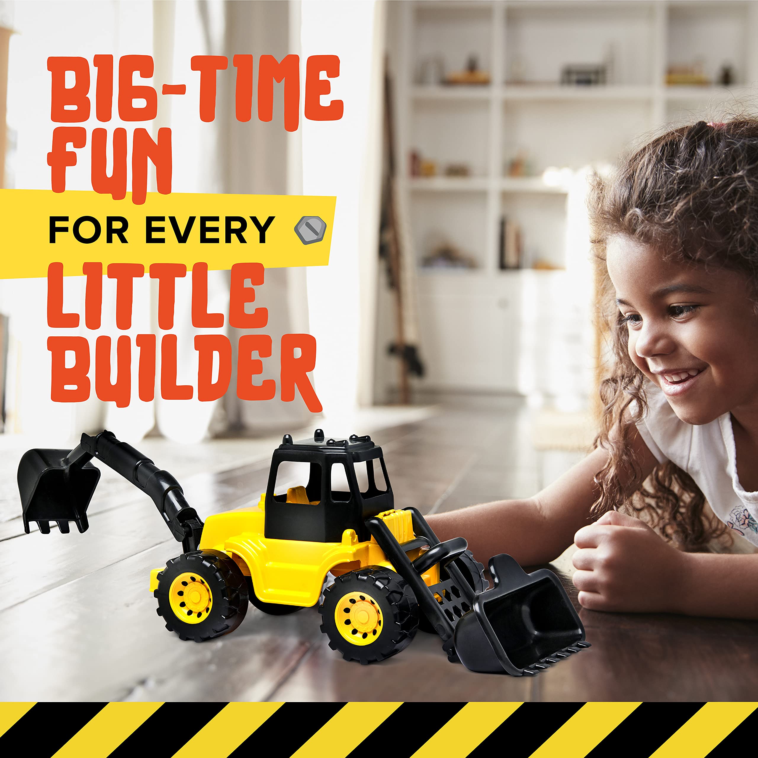 Dragon Drew Backhoe Toy Construction Truck | Front Loader and Excavator Scoop Truck for Kids and Toddlers