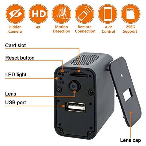 Spy Camera Wireless Hidden WiFi Camera with Remote View - 4K UHD - Spy Camera Hidden Camera Charger - Spy Camera Wireless - USB Hidden Camera - Nanny Cam Hidden Camera - Small Camera - Secret Camera