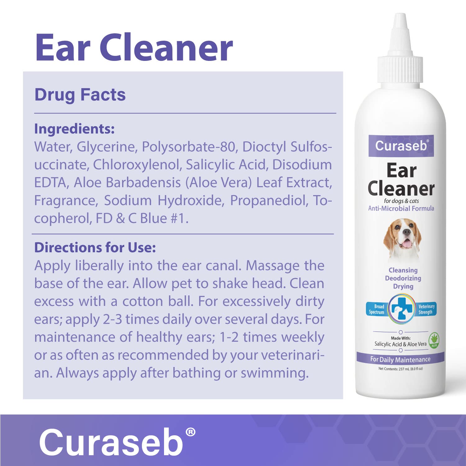 BEXLEY LABS Curaseb Dog Ear Cleaner Solution β Washes Away Debris, Odors and Supports Healthy Ear Health β No Sting Formula, 8oz