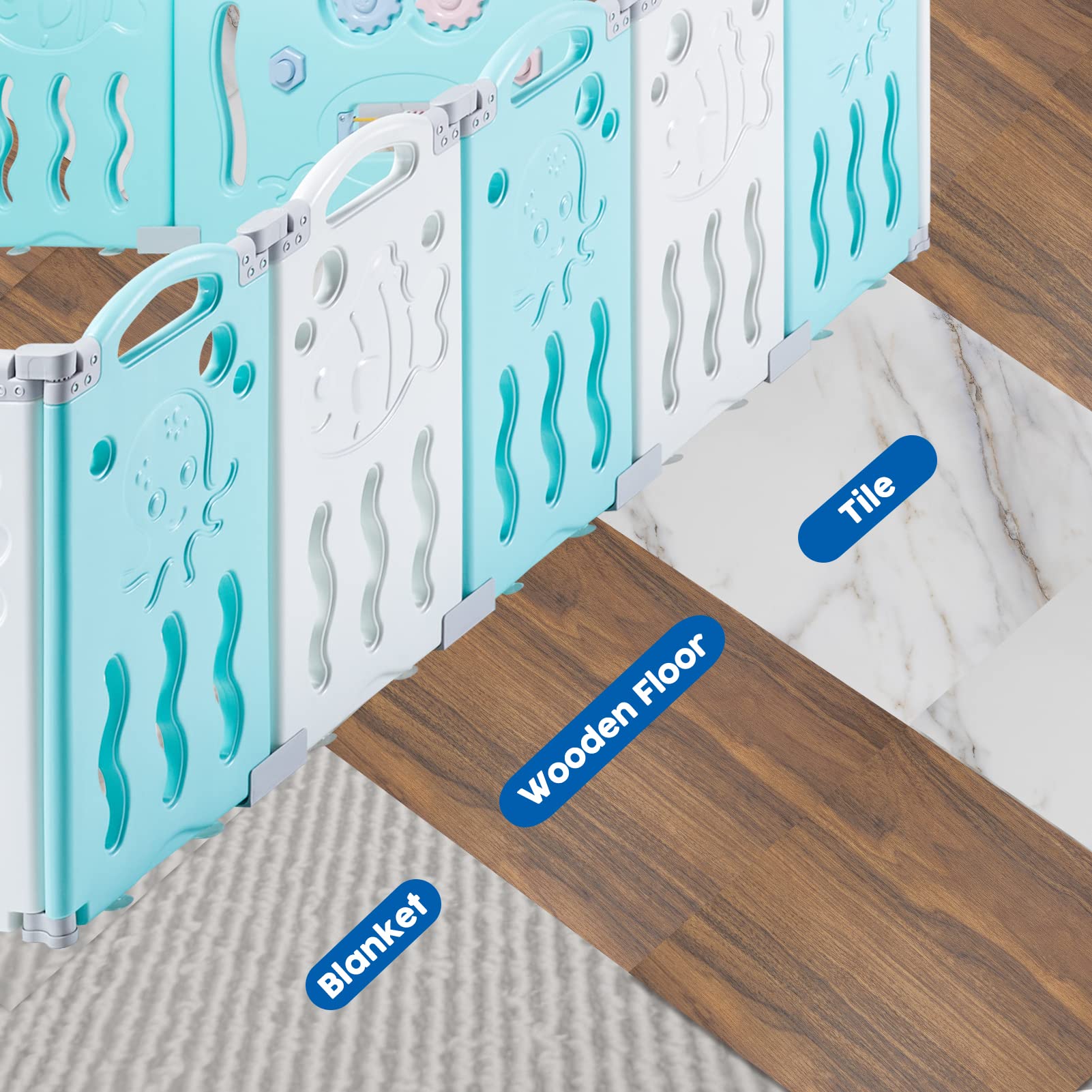 Albott Baby Playpen Playard 18 Panel - Kids Safety Activity Center Foldable Play Fence Safety Lock Gate,Adjustable Shape, Portable Design for Indoor and Outdoors Use Grey+White, 18 Panel