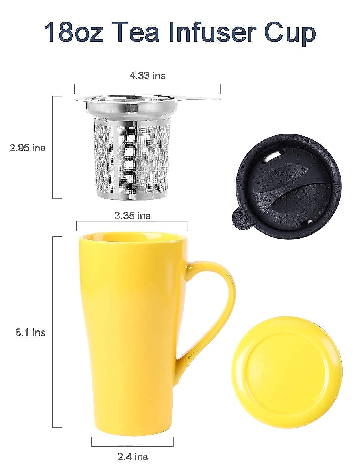 ARRADEN Two Set Tea Cup with Infuser and 4 Lids, 18oz Large Tea Infuser Mug, Tea Strainer Cup for Loose Tea, Travel Mug with Tea Bag Holder