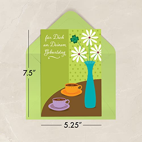 Designer Greetings German Language Happy Birthday Cards, “für Dich an Deinem Geburtstag” Flowers and Coffee Design (6 Cards with Envelopes / 6 Karten mit Umschlägen)