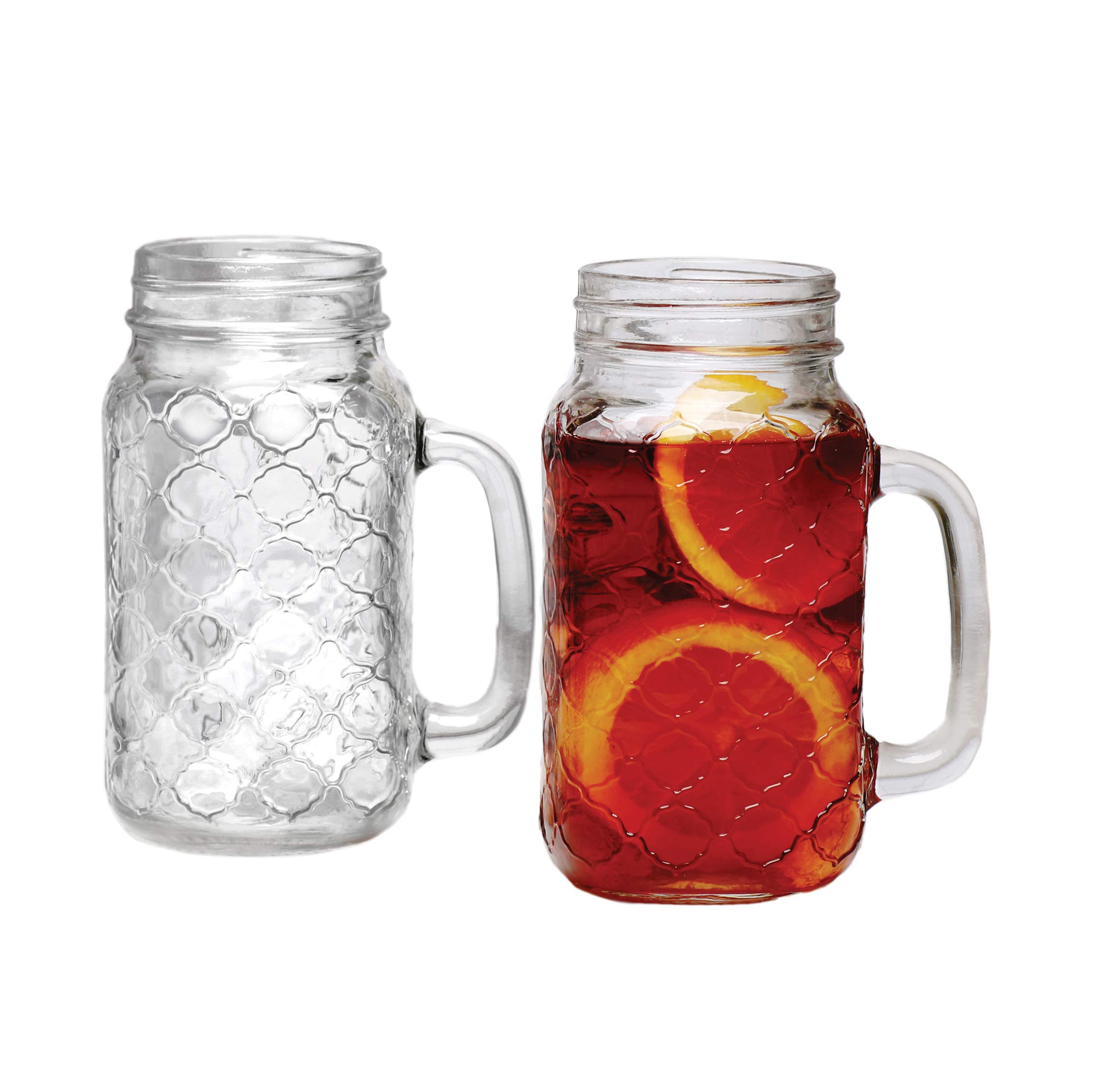 AmalgamNation Sets of 4 Mason Jar 24oz Mugs with Glass Handles,