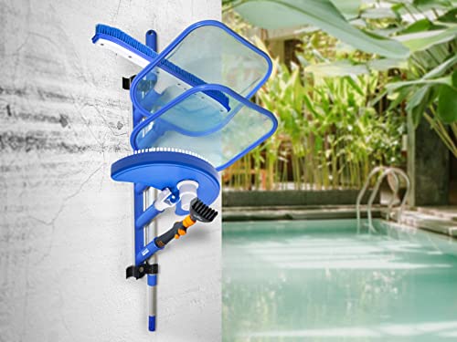 Aquatix Pro Pool Accessory Holder, Hanger & Organizer, Complete Kit, 110lbs Holding Power, Best for Swimming Pool Pole, Brush, Skimmer & Vacuum Head, Caddy for all Accessories & Attachments, Rustproof