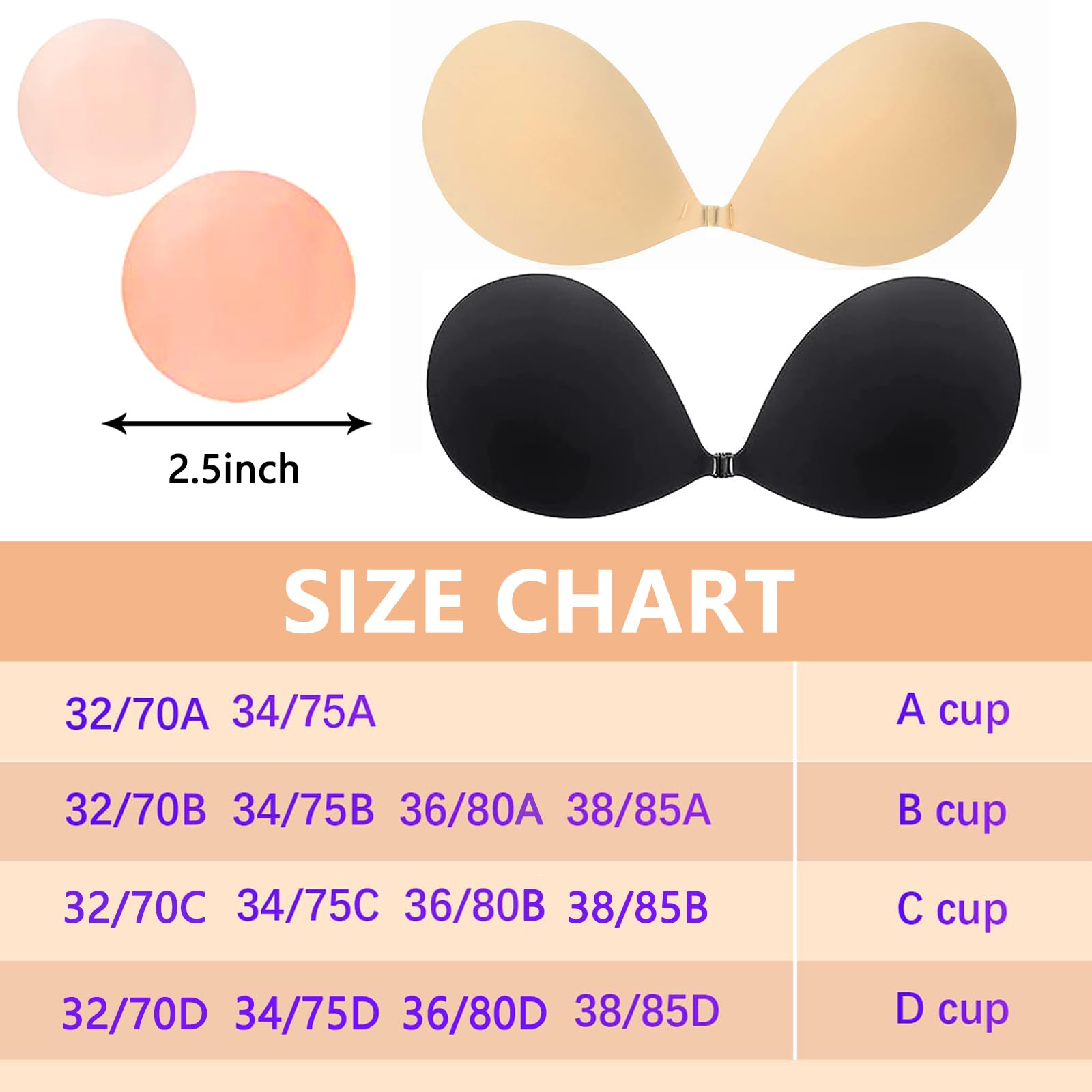 Albrta Sticky Bra, 2 Pairs Adhesive Bra, 2023 Upgrade Sticky Bras for Women Push Up, Invisible Sticky Boobs, Backless Strapless Bras for Women with Nipple Covers C