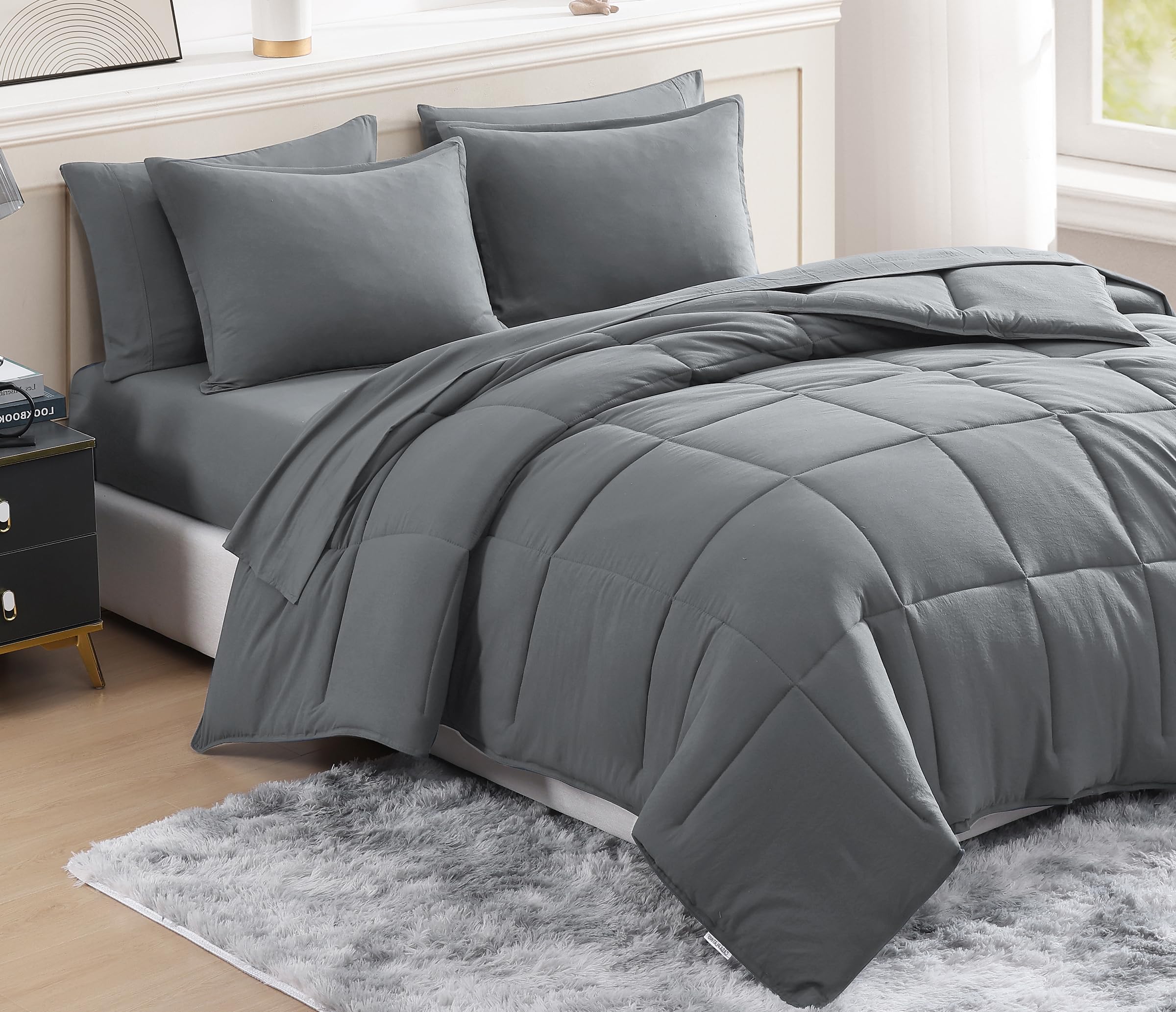 Casa Platino Twin Bed Comforter Set Pre-Washed – Soft & Cozy Breathable Brushed 100% Microfiber Comforter Set Queen with Comforter, Flat Sheet, Fitted Sheet, 1 Pillowcase & 1 Sham - Sepia Rose
