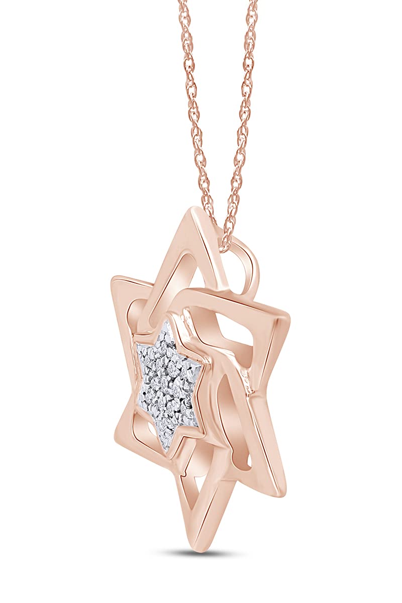 AFFY Round White Natural Diamond Star of David Pendant Necklace in 14k Solid Rose Gold (0.04 Ct)