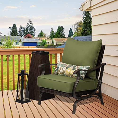 Aoodor 24'' x 24'' Outdoor Deep Seat Chair Cushion Set，Olefin Fabric Slipcover and Sponge Foam- Green (Set of 2 Seats, 2 Backs, 2 Pillows)